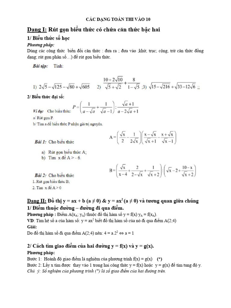 Các D NG Toán Thi Vào 10 | PDF