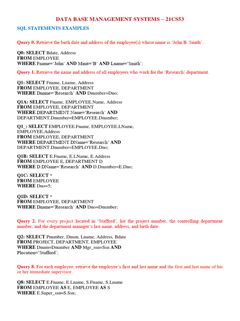 SQL Queries For DBMS | Download Free PDF | Information Retrieval | Computer Data