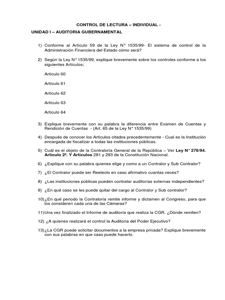 Control de Lectura Unidad I - 02 | PDF