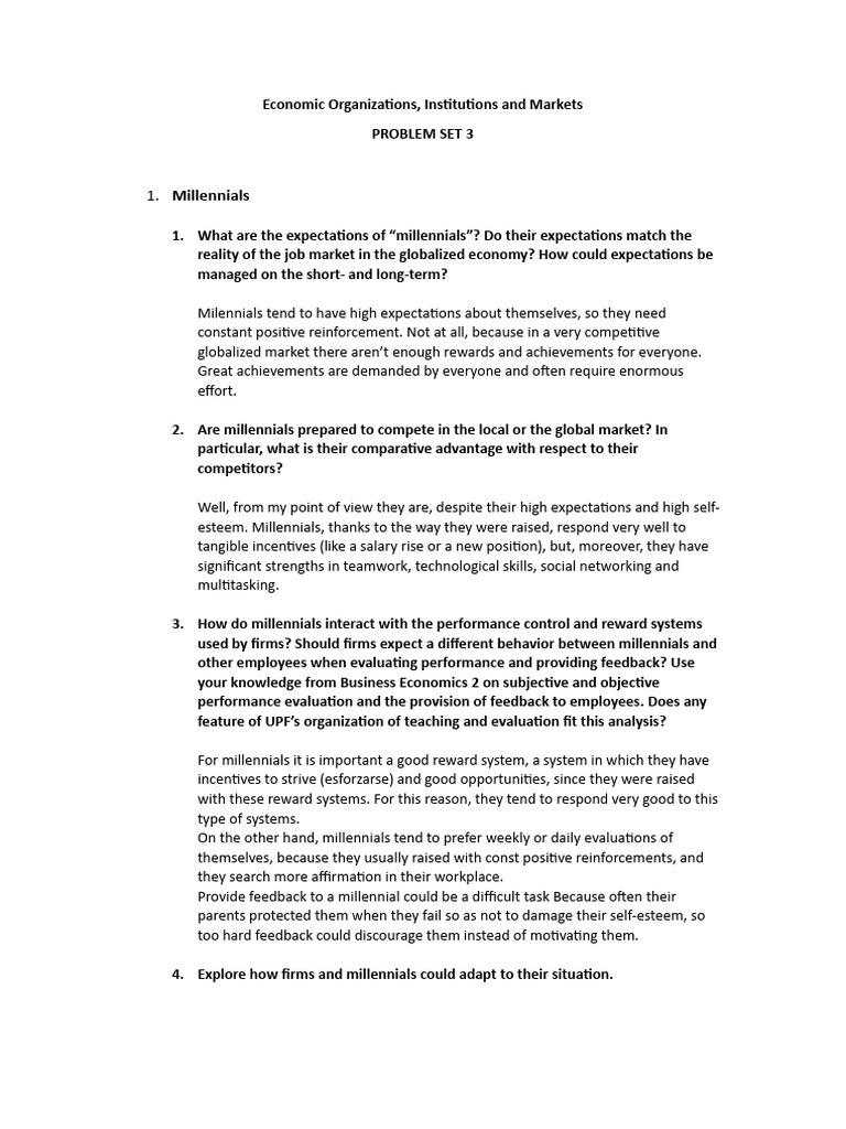 Economic Organizations Problem Set 3 | PDF | Incentive | Millennials