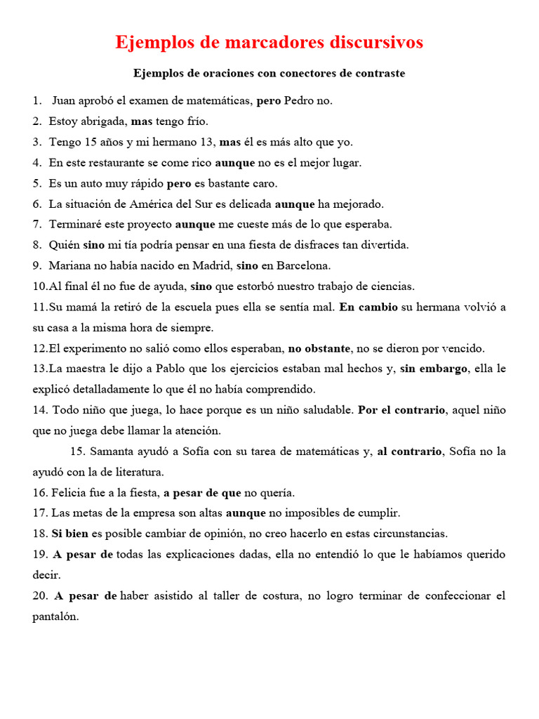 Ejemplos de Marcadores Discursivos | PDF