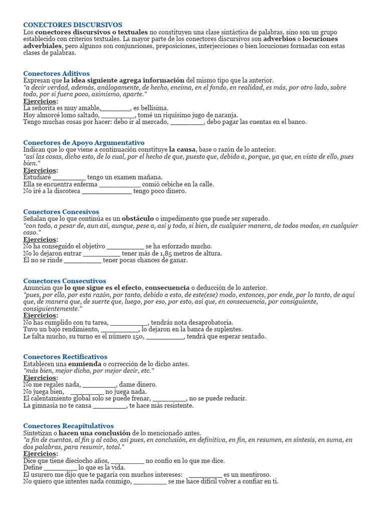 Conectores Discursivos | PDF | Adverbio | Lingüística