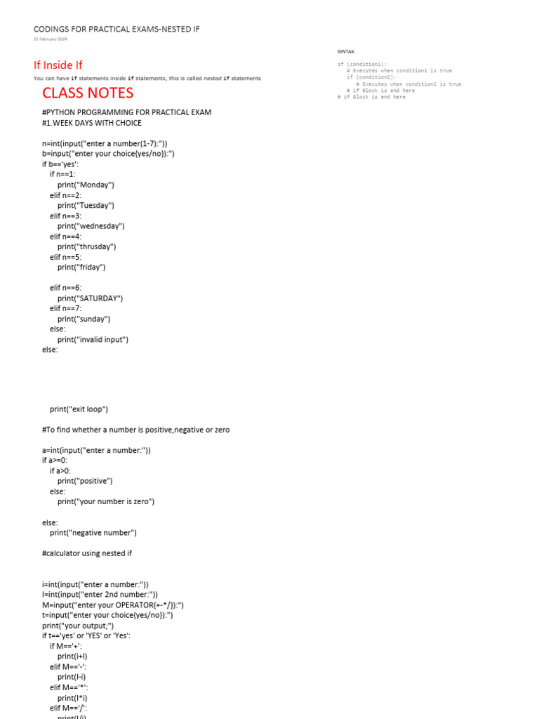 Codings For Practical Exams-Nested If | PDF | Control Flow | Computer ...