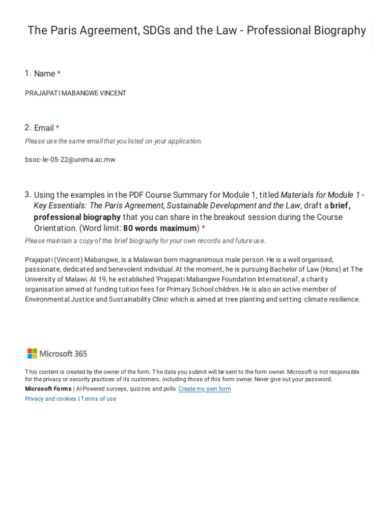 The Paris Agreement, SDGs and The Law - Professional Biography | PDF ...