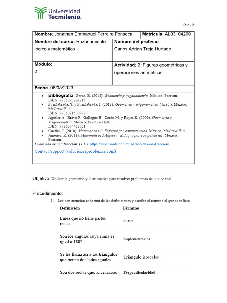actividad 2 matematicas | PDF | Geometría | Ángulo