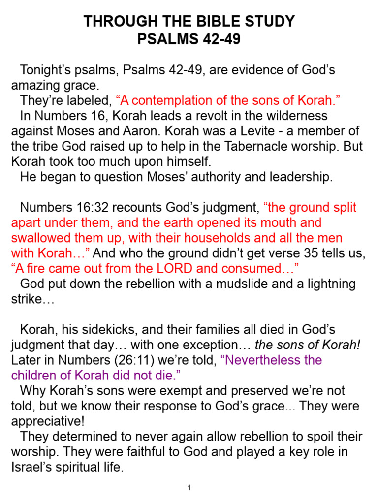 Through The Bible Study PSALMS 42-49: "A Contemplation of The Sons of ...