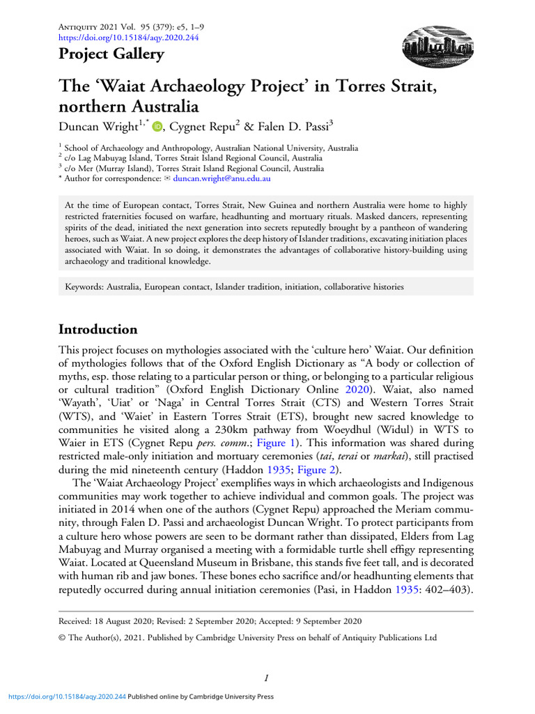The Waiat Archaeology Project' in Torres Strait, Northern Australia ...