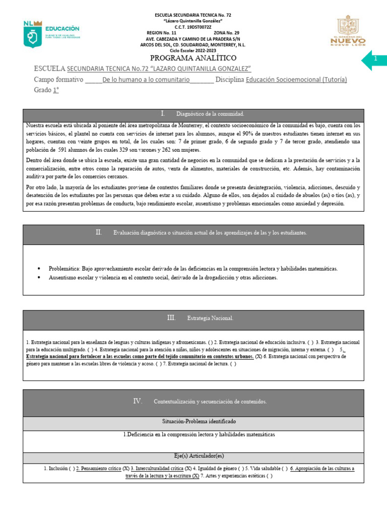 Programa Analitico TUTORIA Y EDUC SOC 1 | PDF | Evaluación | Escuelas