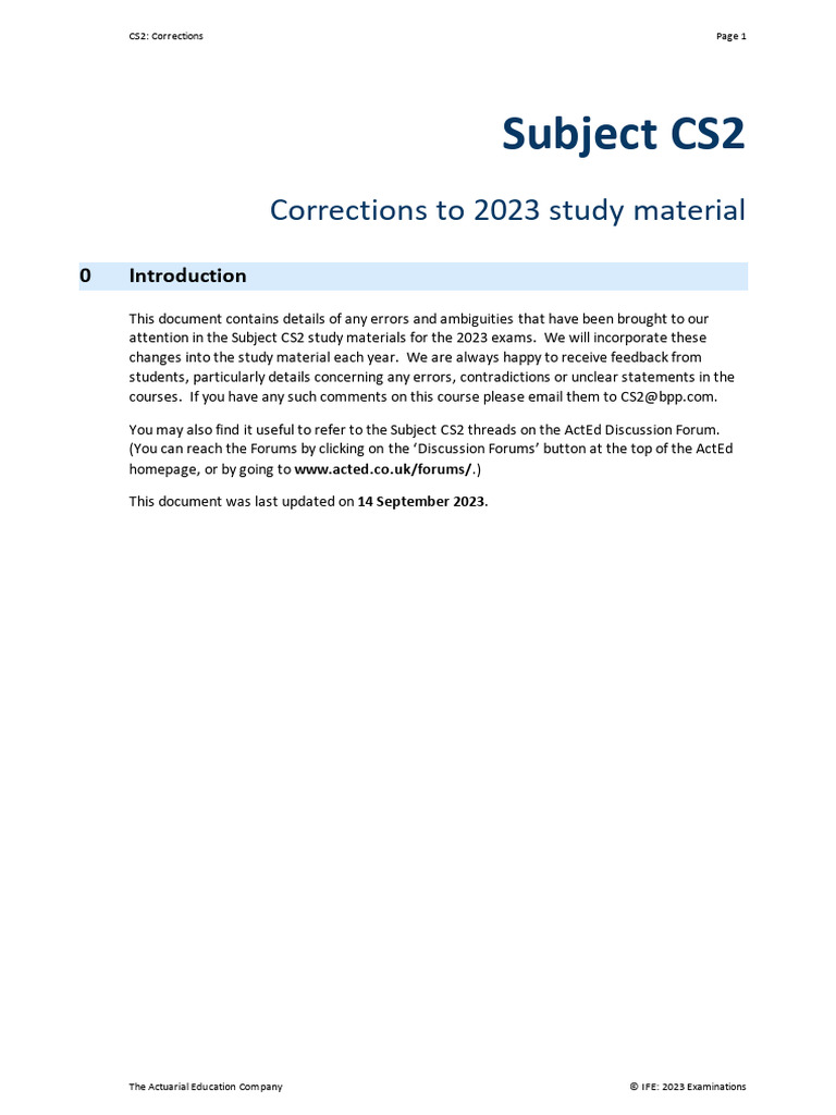 CS2 Corrections 2023 14092023 | PDF | Statistical Analysis | Teaching Mathematics