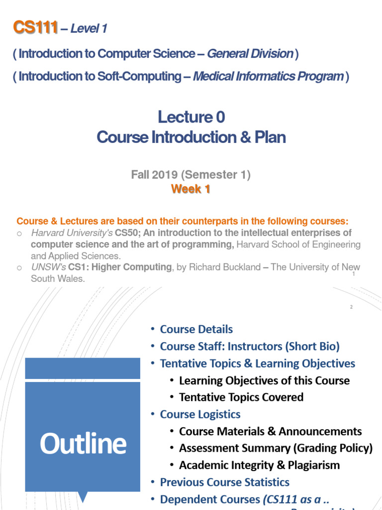CS111 Intro. To CS-SC (Lecture 0 - Fall 2019) | PDF | Computer Science ...