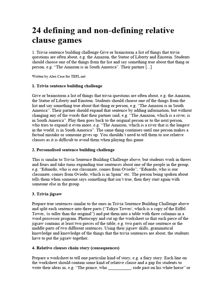 24 Ideas For Games With Relative Clauses | PDF | English Language ...