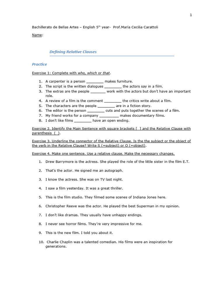 Defining Relative Clauses Practice | PDF