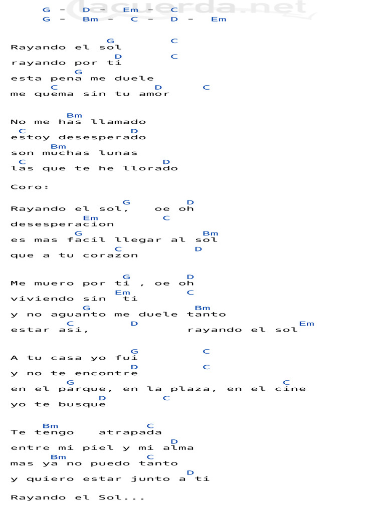 Letra de "Rayando el Sol" - Análisis | PDF