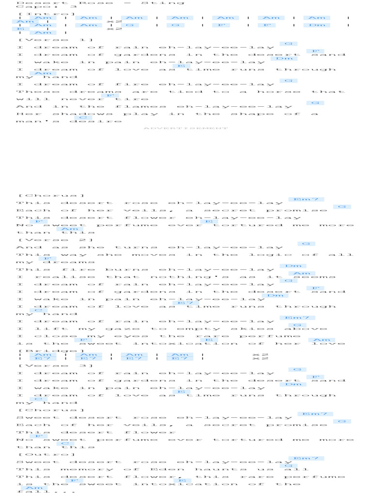 Desert Rose Chords and Lyrics | PDF | Song Structure