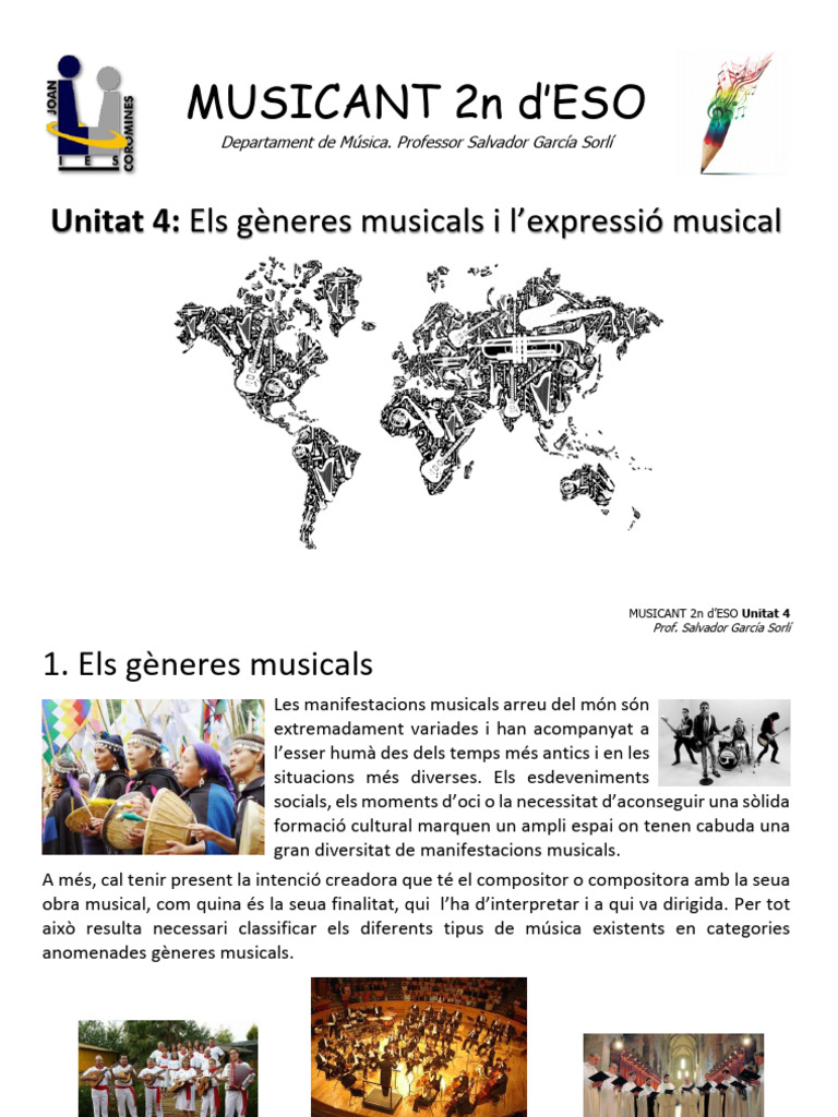 Unitat 3. Els Gèneres Musicals. Carácter I Expressió Musical | PDF