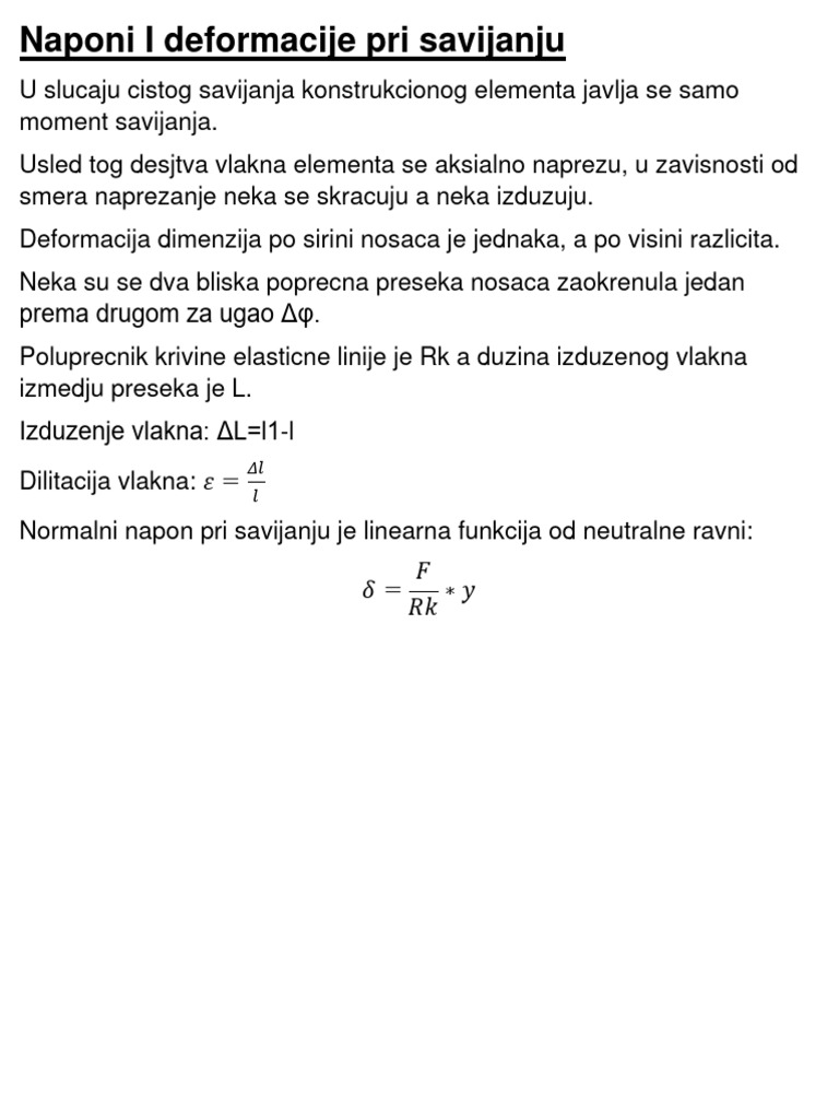 Naponi I Deformacije Pri Savijanju | PDF