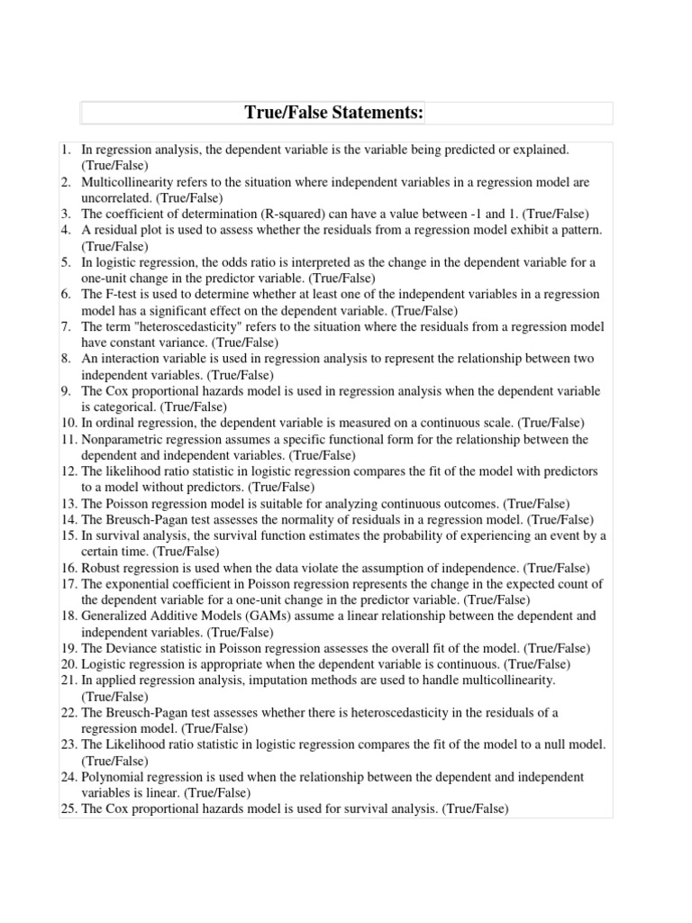 True False Applied Regression | PDF | Regression Analysis | Logistic Regression
