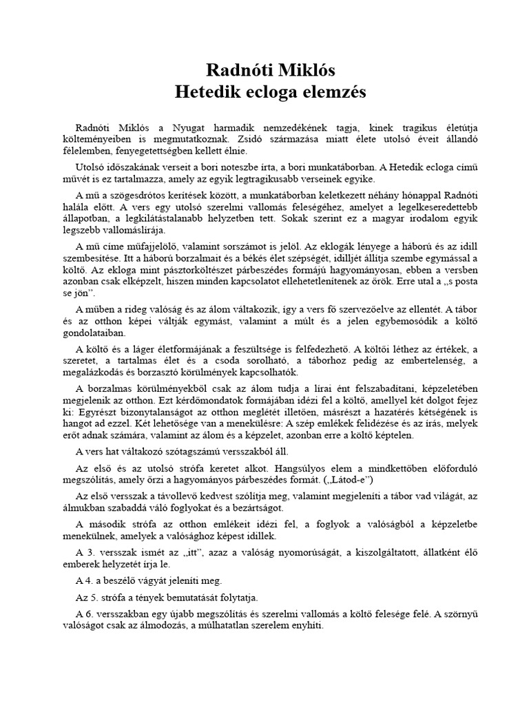 Radnóti Hetedik Ecloga Elemzés | PDF