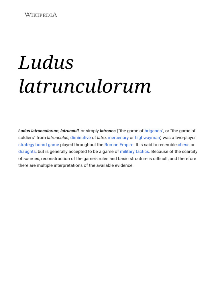 Ludus Latrunculorum - Wikipedia | PDF | Traditional Board Games | Board Games