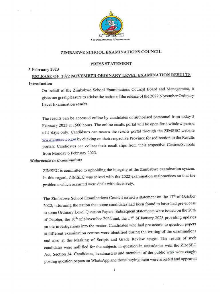 2022 Ordinary Level Results Release | PDF