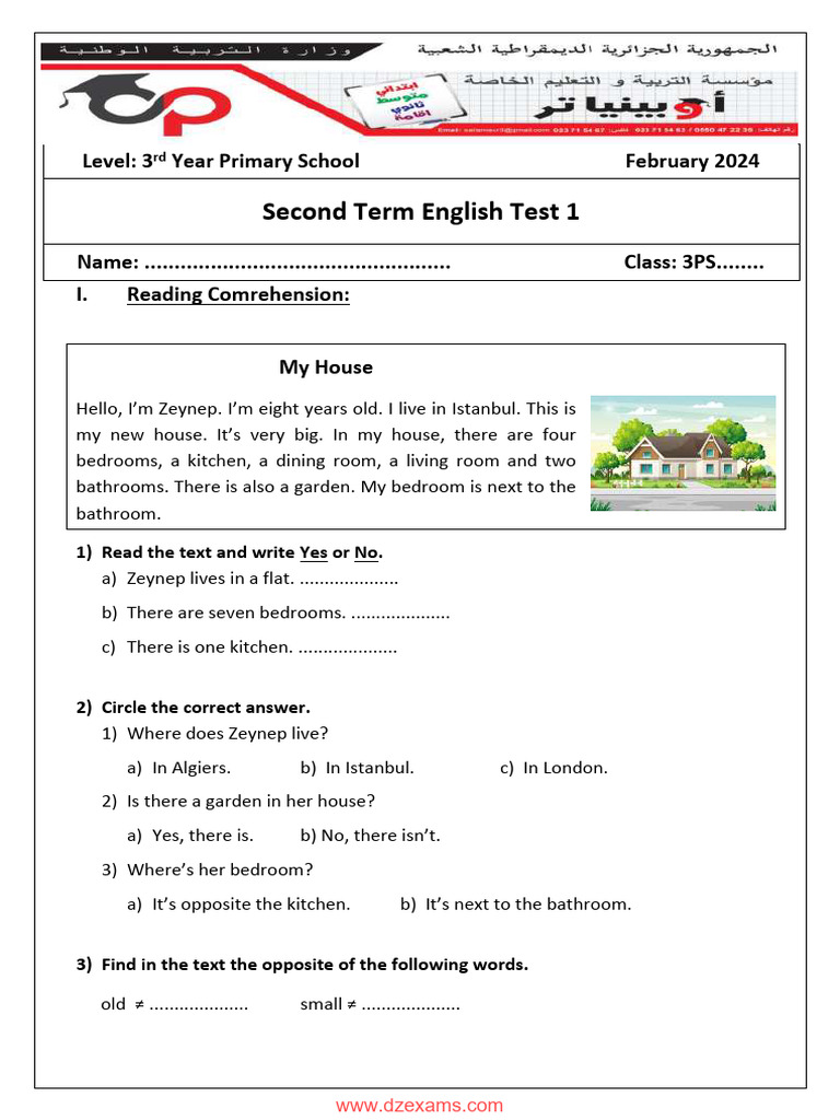 3AP English Test: My House | PDF | Room | Interior Design