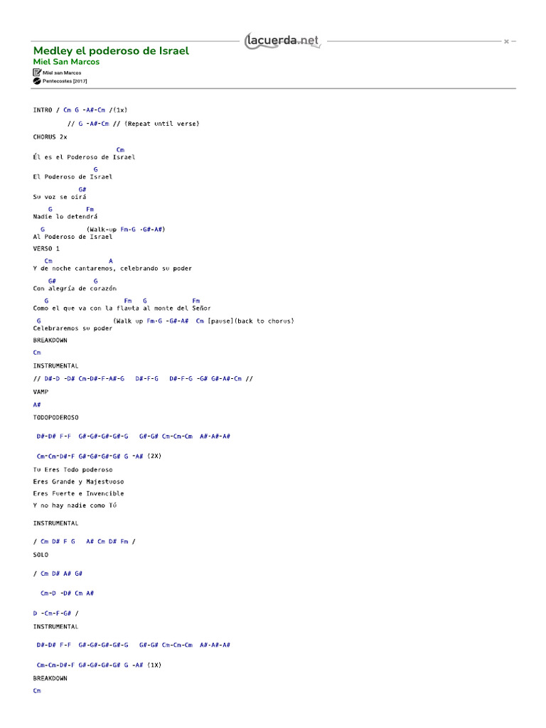 Acordes (Poderoso de Israel, Eres Todo Poderoso, Cuando Pienso en Lo ...