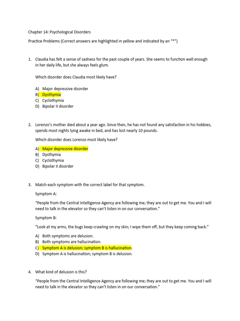Chapter 14 Psychological Disorders Practice Problems_Answers | PDF | Personality Disorder ...