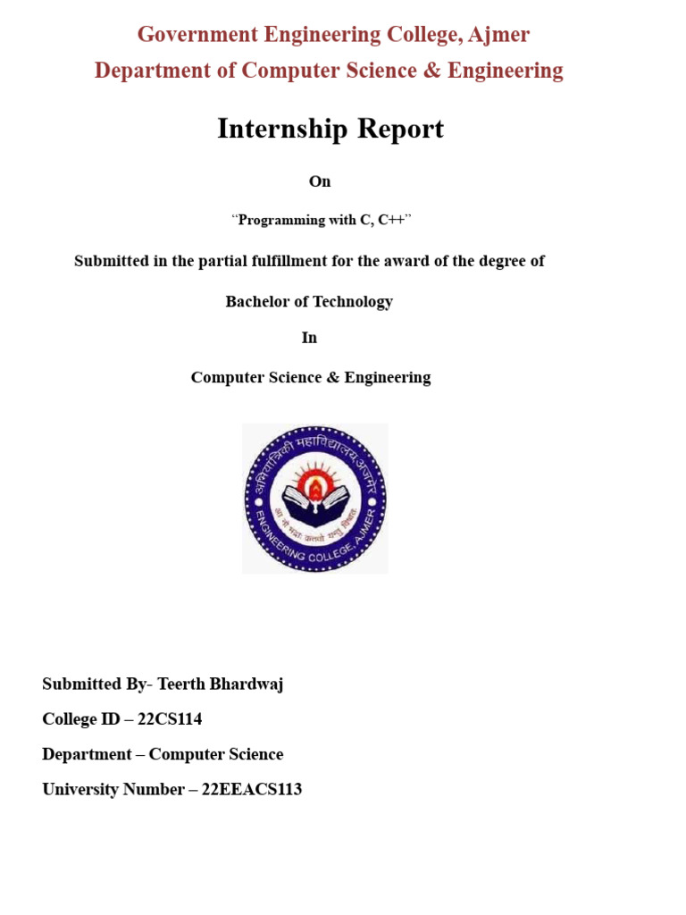 Internship Report | PDF | C++ | C (Programming Language) Internship Report | PDF | C++ | C (Programming Language)