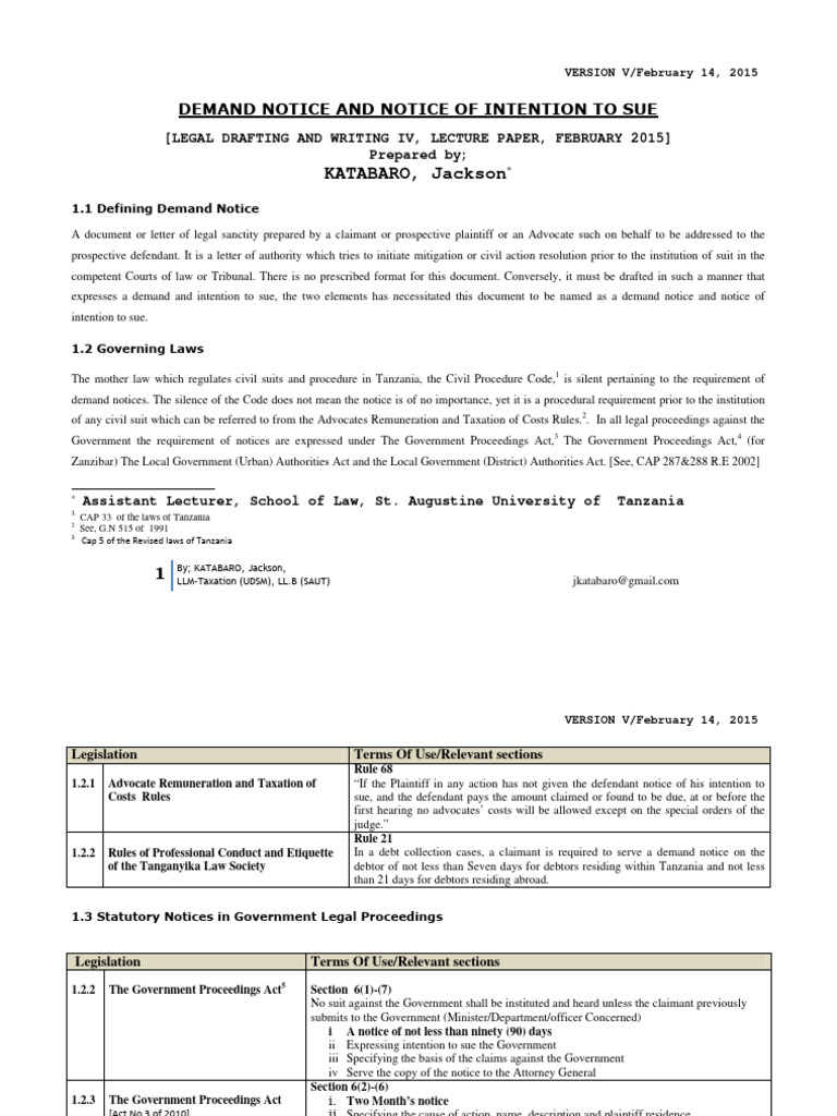 Demand Notice and Notice of Intention To | PDF | Lawsuit | Plaintiff