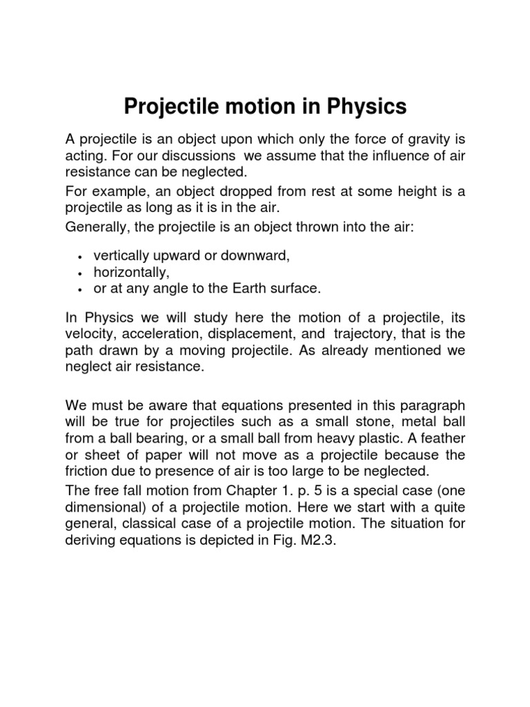 Projectile Motion In Physics Pdf Trajectory Cartesian Coordinate System