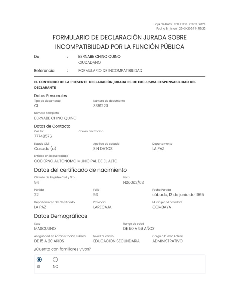 FORMULARIO DE DECLARACIÓN JURADA SOBRE INCOMPATIBILIDAD POR LA FUNCIÓN PÚBLICA Null | PDF ...