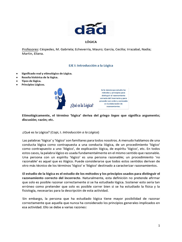 LÓGICA 2024 Eje 1 DAD | PDF | Lógica matemática | Verdad