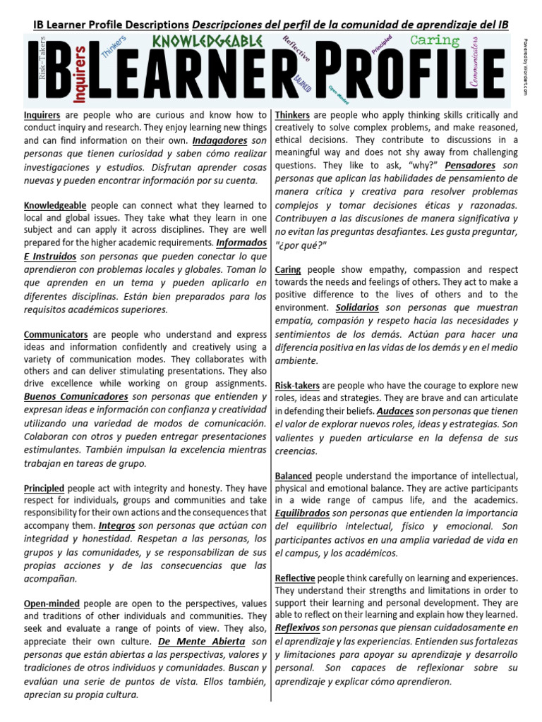 IB Student Friendly Learner Profile | PDF | Aprendizaje | Evaluación ...