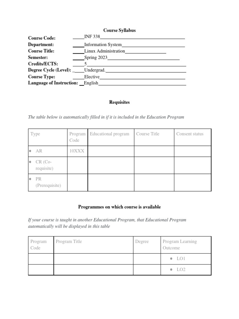INF 338 - Syllabus - 2024 Spring | PDF | Shell (Computing) | Linux