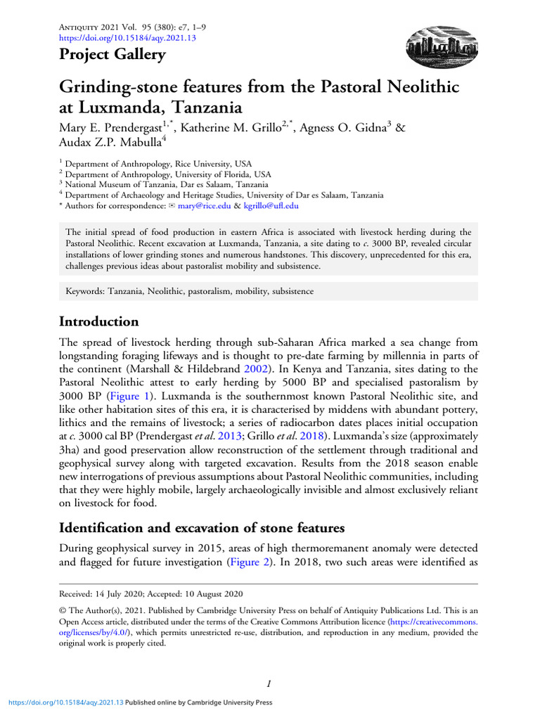 Grinding-Stone Features From The Pastoral Neolithic at Luxmanda ...