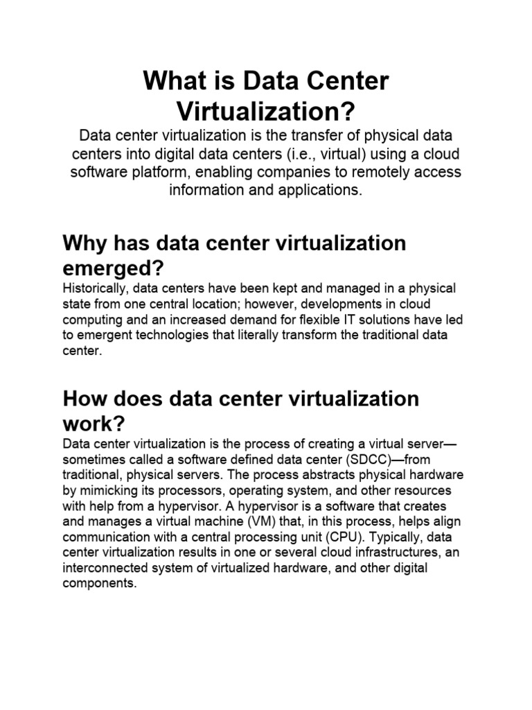 Data Center Virtualization Pdf Cloud Computing Virtualization