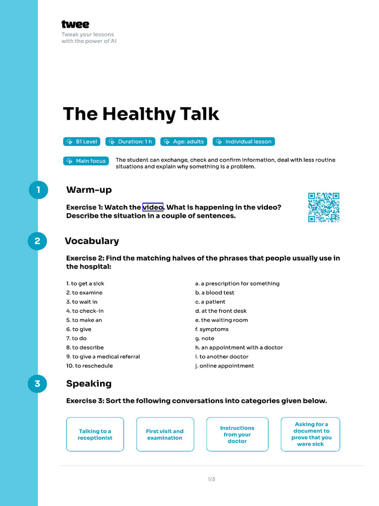 The Healthy Talk b1 | PDF | Medical Specialties | Medicine