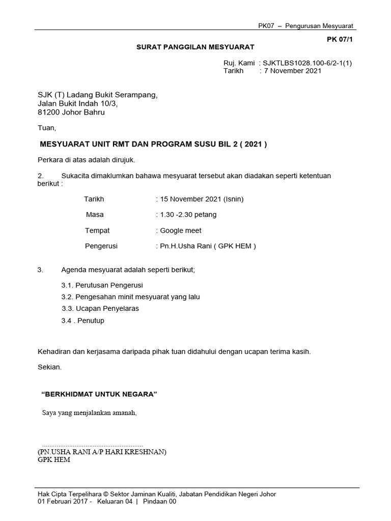 Minit Mesyuarat RMT Kali 2 (2021) | PDF