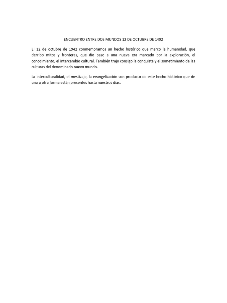Encuentro Entre Dos Mundos 12 De Octubre De 1492 Pdf Ciencias Sociales