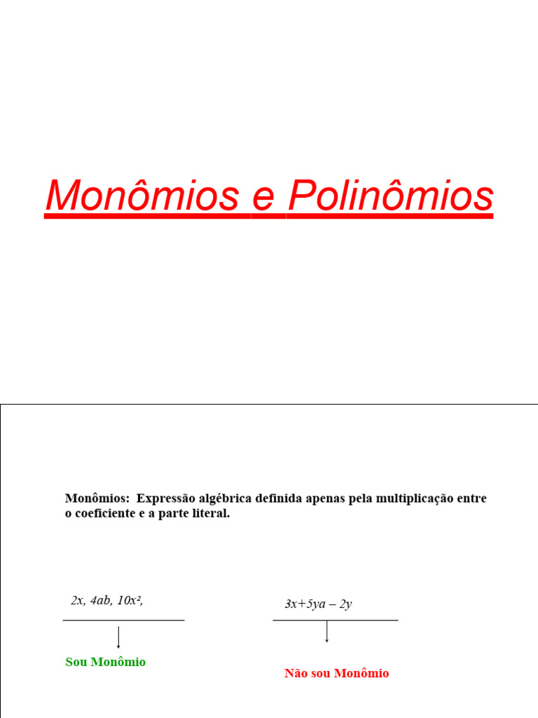 Monômios e Polinômios | PDF | Aritmética | Matemática elementar
