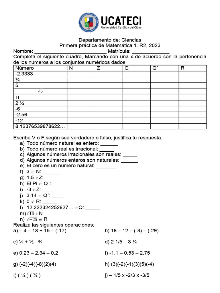 Practica De Matemática I Pdf Codificaciones Lexicología