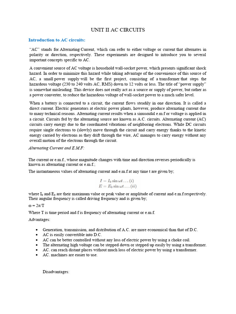 Unit Ii Ac Circuits | PDF | Electrical Wiring | Electrical Impedance