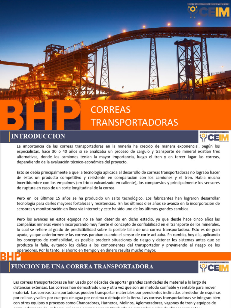 Presentación OFICIAL CORREAS BHP (1) Concentradora | PDF | Minería | Acero