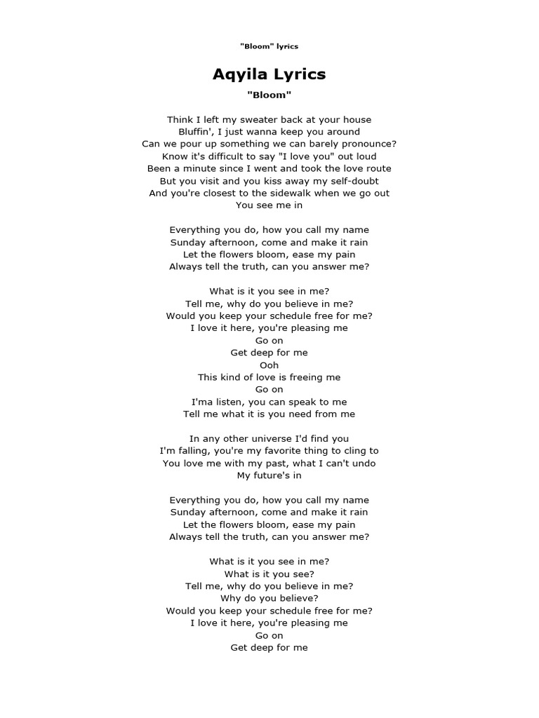 Aqyila - Bloom Lyrics | PDF | Poetry