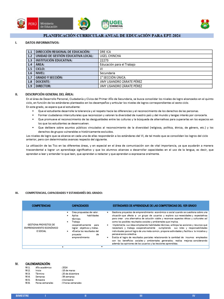 Programacion Anual 1° Ept | PDF | Aprendizaje | Iniciativa empresarial
