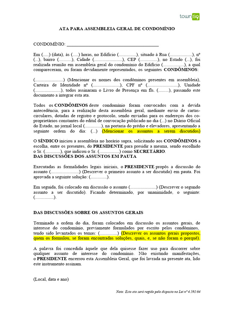 Modelo de ata 3 | PDF | Condomínio