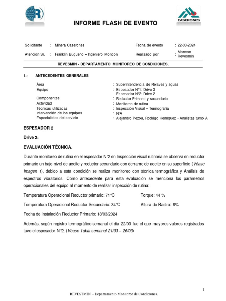 Informe Flash-07 - Espesador N°2 Rev 2 | PDF