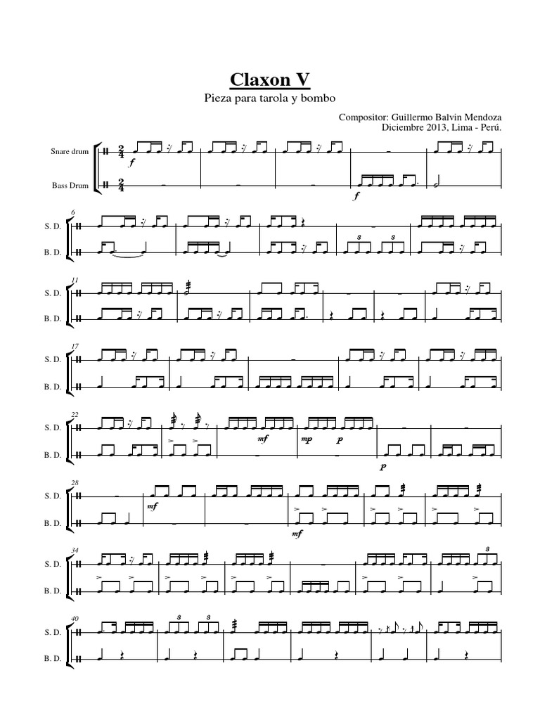 Claxon V - Pieza para Tarola y Bombo | PDF