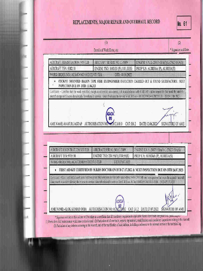 Component Replacement AF Logbook | PDF