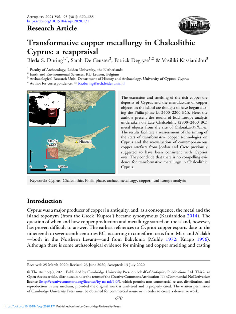 Transformative Copper Metallurgy in Chalcolithic Cyprus: A Reappraisal ...